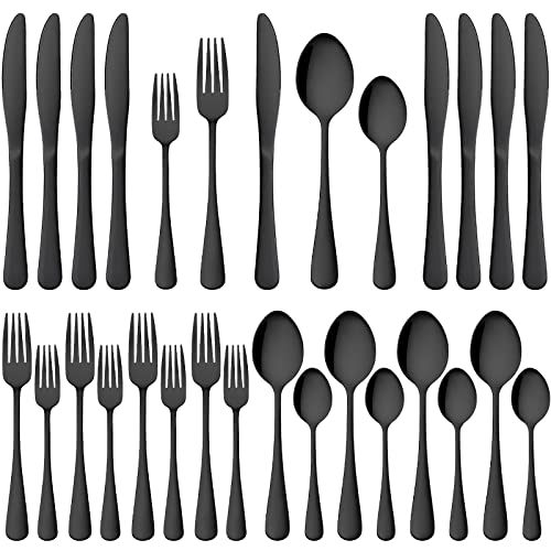 20 Pieces Black Silverware Set, AIKWI Stainless Steel Cutlery Flatware Set, Kitchen Tableware Utensils Set with Knife Spoon Fork, Dishwasher Safe & Mirror Polished- Ideal for Home Party Wedding