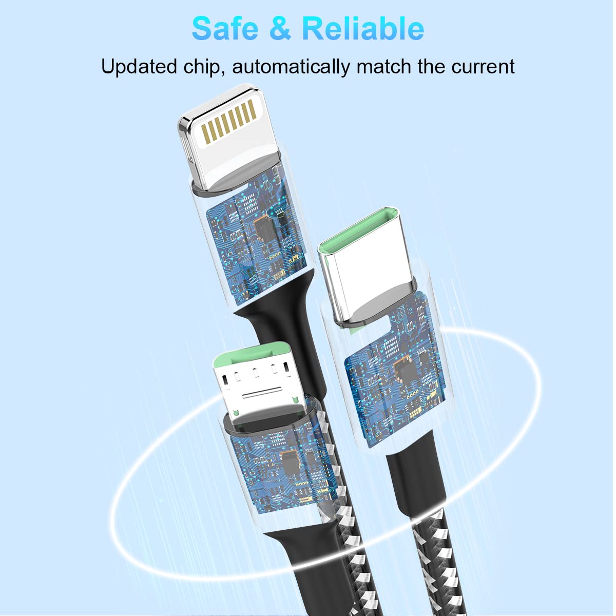 100W USB C Multi Fast Charging Cable, 6FT 5-in-2 PD 60W USB/C to USB C/Micro USB/MFi Certified iPhone Charging Cord Braided Fast Charging Cord Universal Sync Charger Adapter for iPhone/Android Phone