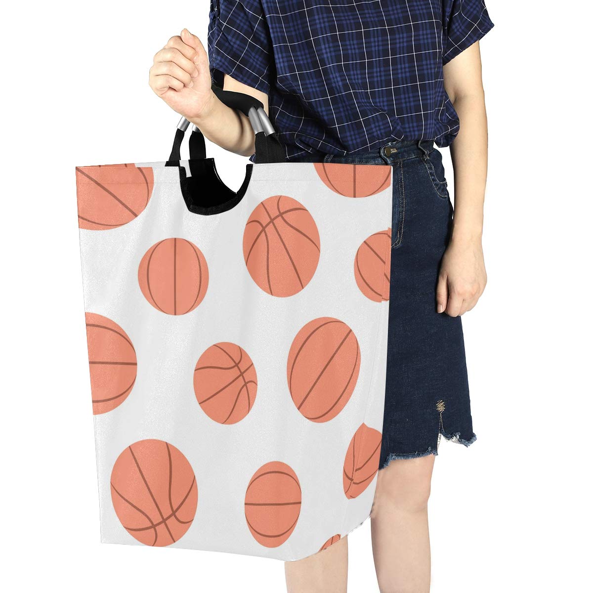 22.7"(H) Collapsible Laundry Hamper Basketball Print Laundry Basket Organizer Large with Handle Foldable Clothes Hamper