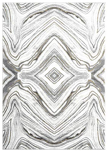 Abani Rugs Contemporary Granite Grey & Gold Bedroom Rug - Modern Swirl Design Non-Shedding 6' x 9' Area Rug