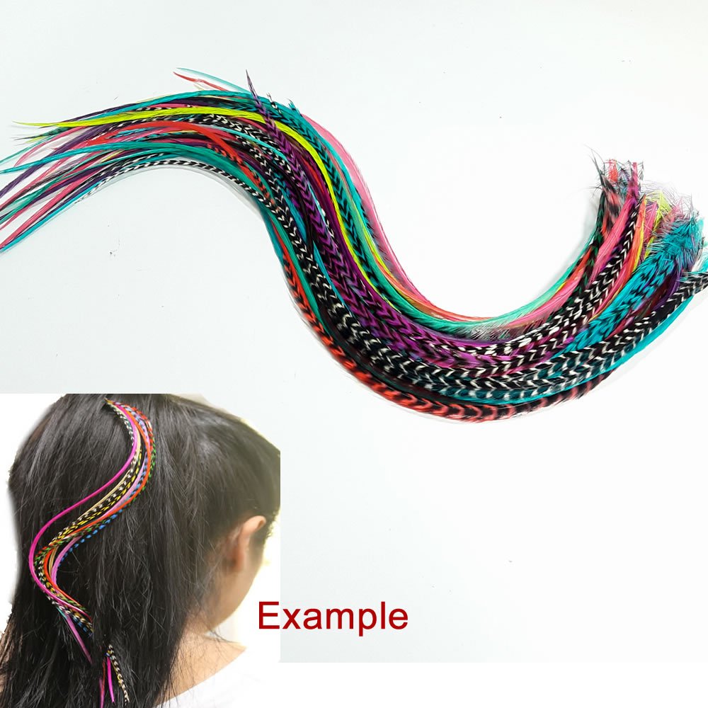 20 Real Feathers Hair Extension Kit - Assorted Colors, Long Natural Thin Feathers, 7β-13β Length, 100% Real Rooster Feathers