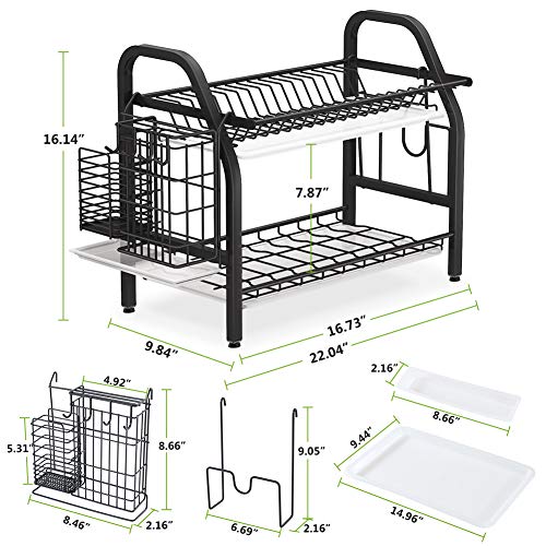 1Easylife Dish Drying Rack, 2 Tier Dish Rack Stainless Steel with Utensil Knife Holder and Cutting Board Holder Dish Drainer with Removable Drain Board for Kitchen Counter Organizer Storage