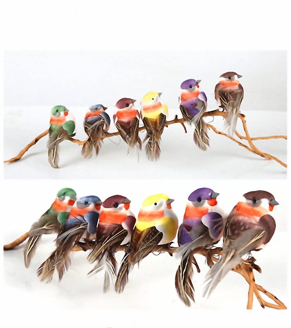 12Pcs Artificial Feather Birds Simulation Foam Birds with Claw Birds Ornaments DIY Craft for Home Garden Wedding Decoration Party Supplies