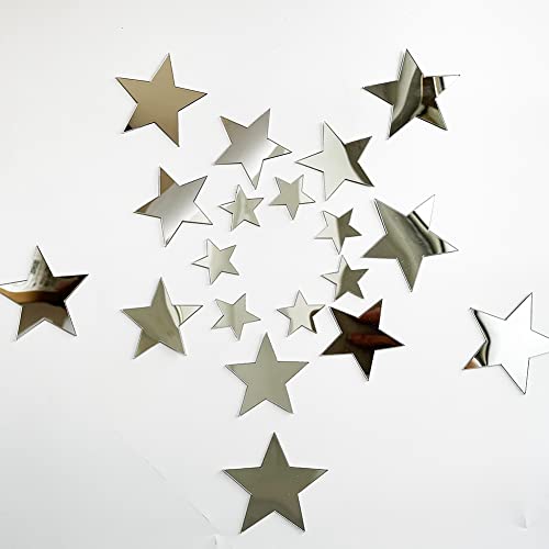 40PCS 3D Acrylic Mirror Silver Stars Wall Stickers with Adhesive Art Decal Wall Art Decor Baby Kids Bedroom Home DIY Decor Removable Stickers (Silver Stars)