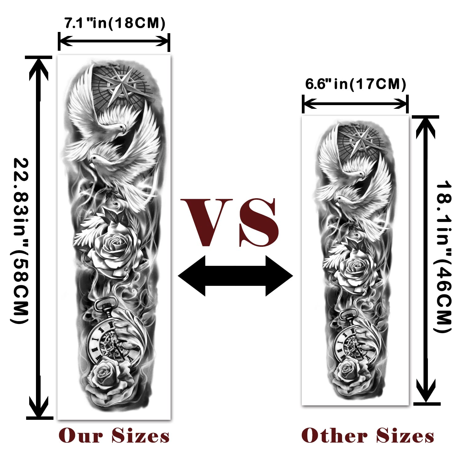 Waterproof Full Arm Temporary Tattoos 8 Sheets and Half Arm Shoulder Tattoo 8 Sheets, Extra Large LastingTattoo Stickers for Men and Women (22.83"X7.1")