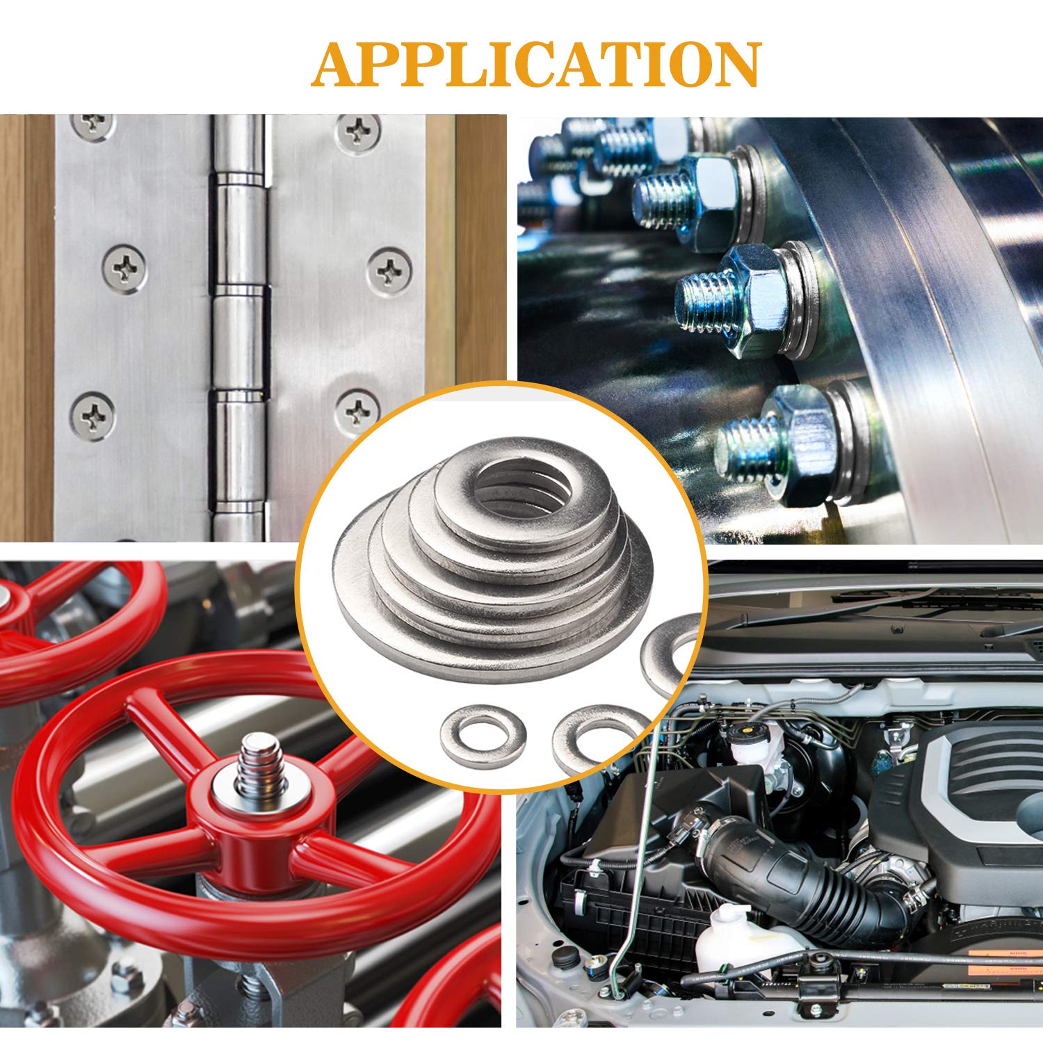 VIGRUE 304 Stainless Steel Flat Washers Set Washers Hardware Assortment 225 Pieces -15 Sizes M3 M4 M5 M6 M8 M10 M12