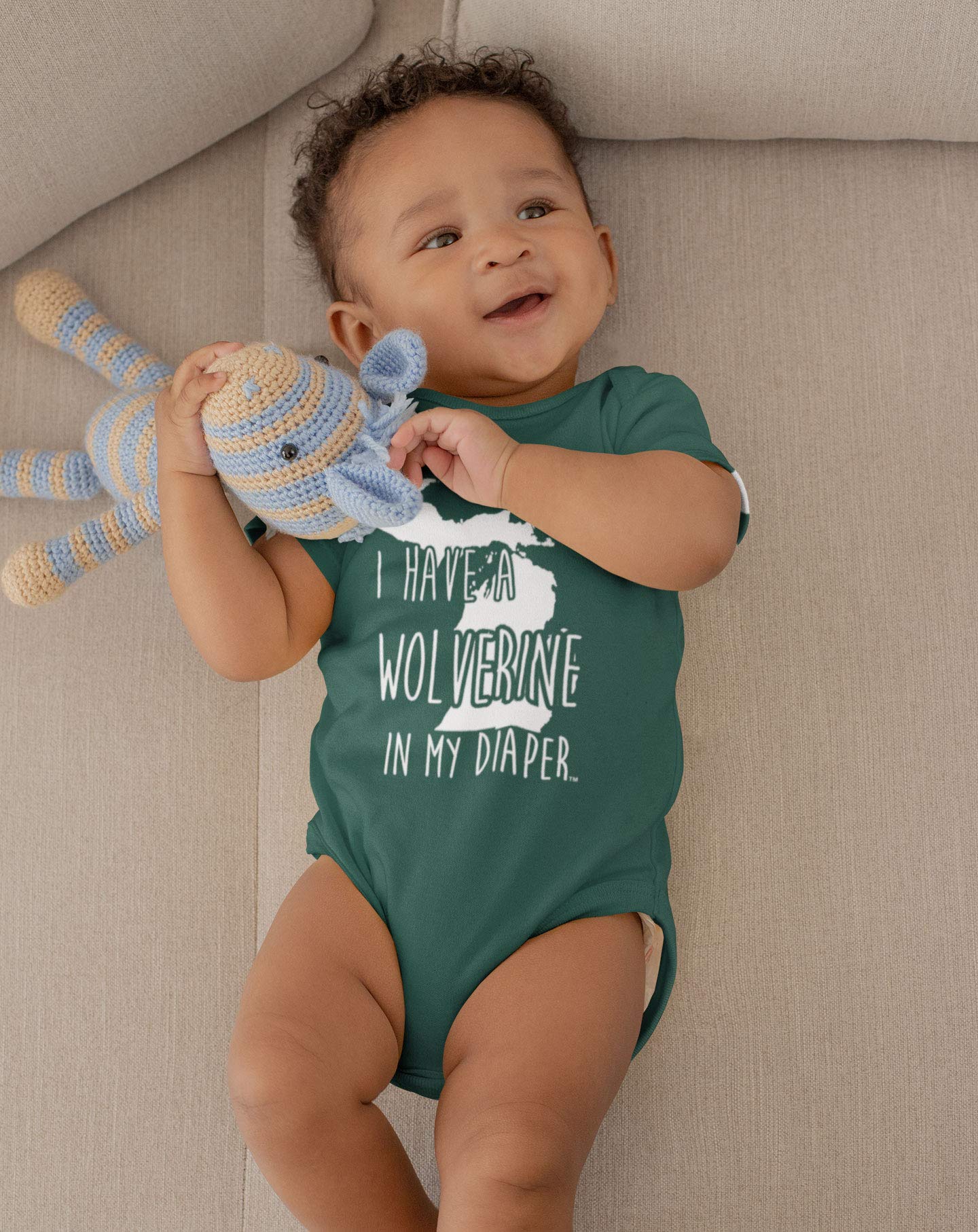 In My Diaper I Have A Wolverine State of Michigan MSU Baby One Piece 6 Months Green