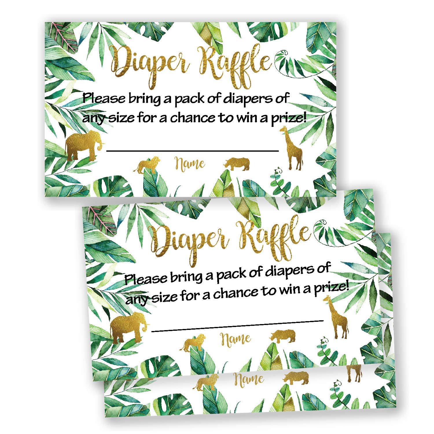 50 Jungle Animals Baby Shower Diaper Raffle Tickets, Lottery Insert Cards for Neutral Gender Reveal Party, Bring a Pack of Diapers to Win Favors.