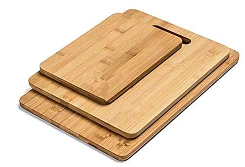 Brookline Wood Cutting Board Set - Extra Thick 3 Charcuterie Boards - Made from Organic Bamboo - Used for Cooking, Meat, Cheese and Vegetable Chopping