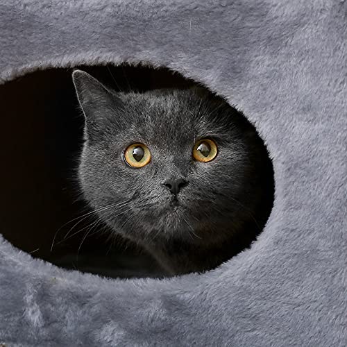 20.5-Inch Cat Condo β 2 Story Cat House with Sisal Scratch Pad, Barrel Shaped Pet House Covered in Soft Fabric by PETMAKER (Gray)