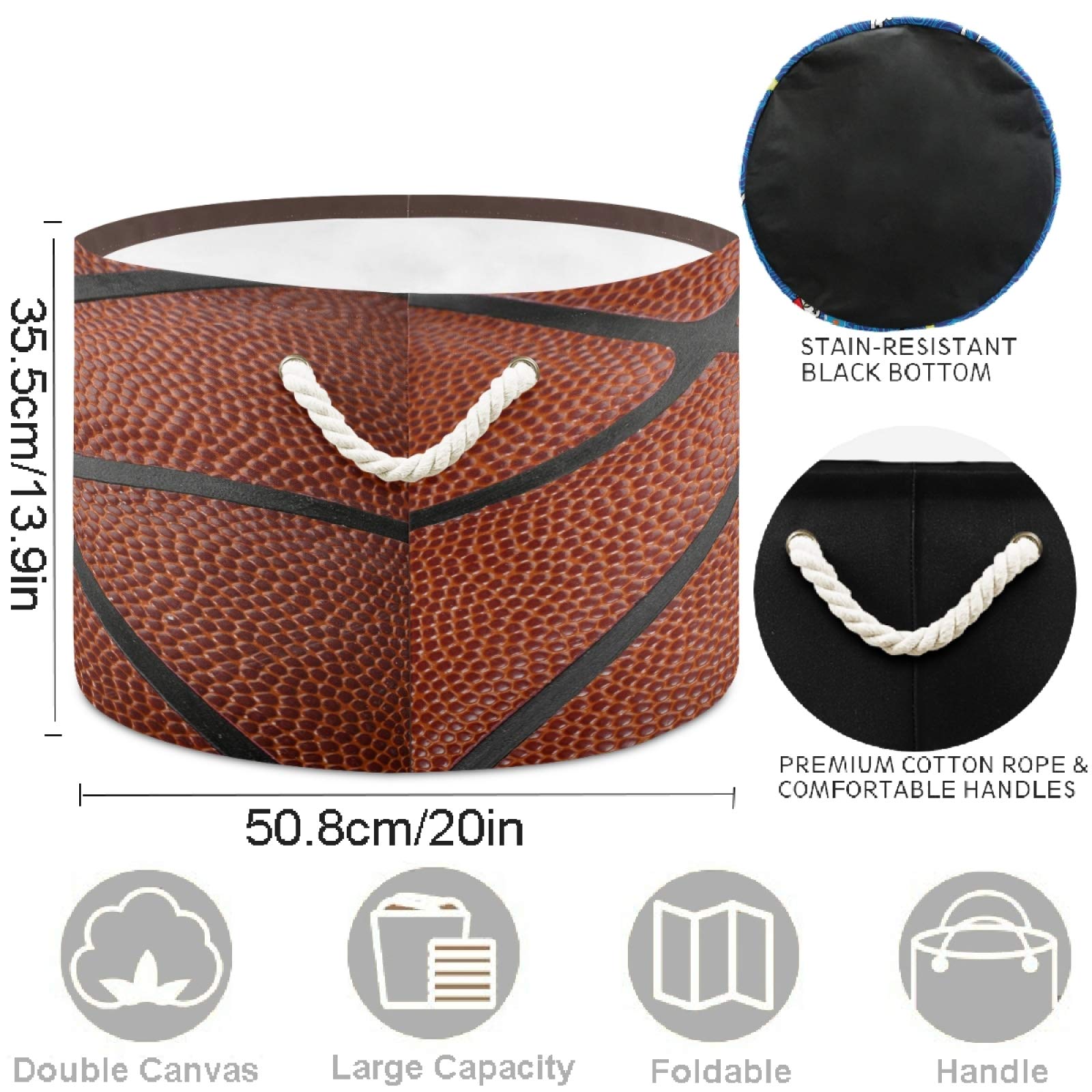 visesunny Storage Basket Basketball Nursery Hamper Canvas Fabric Toy Storage Organizer Bin Storage Box Laundry Basket for Kid Rooms,Playroom,Shelves,Toy Basket