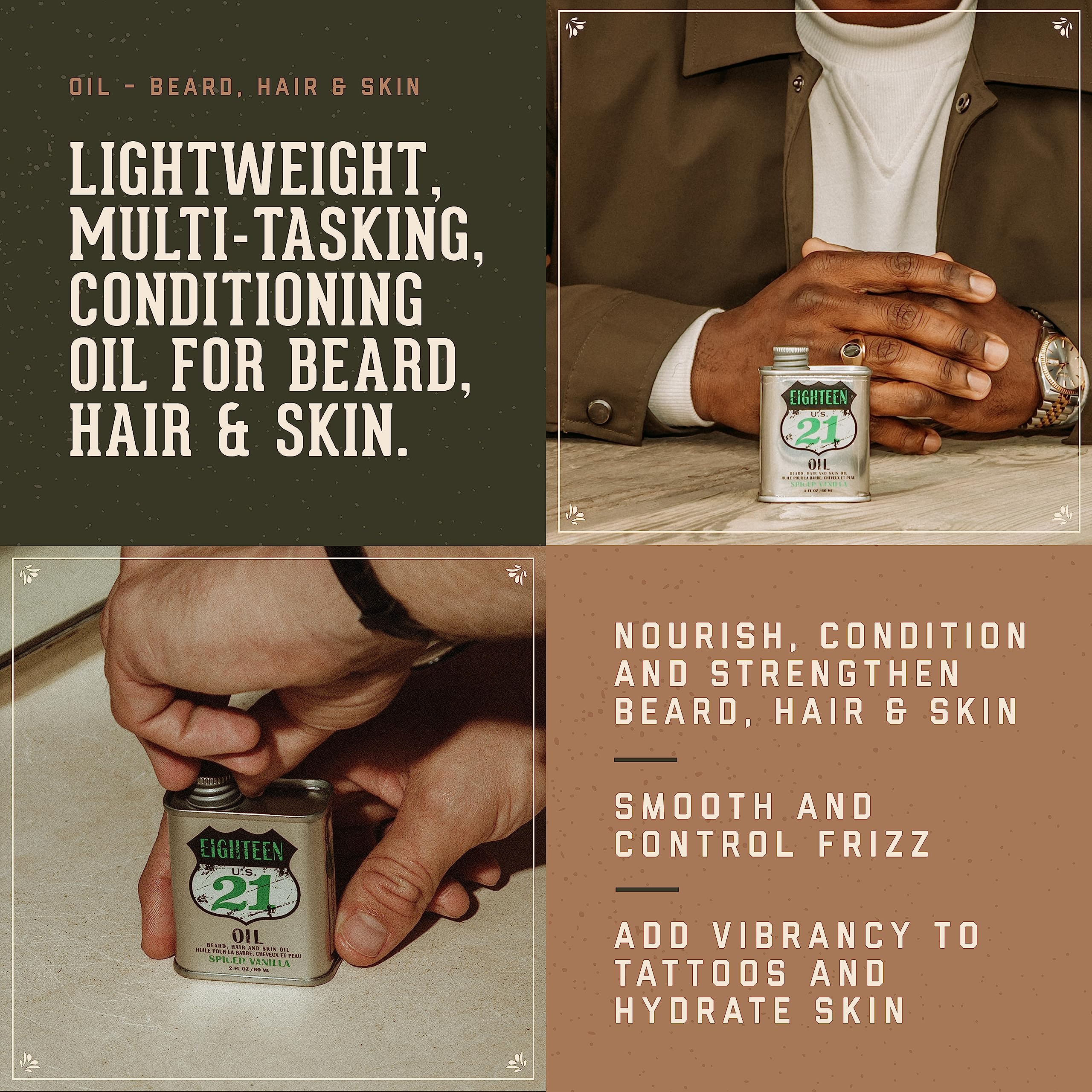 18.21 Man Made OIL - Beard, Hair & Skin - Spiced Vanilla, 2 oz (Pack of 1)