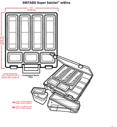 AB Designs 6967ABD Super Satchel with 9 Mixed Bins Inside Stackable Home Storage Organization Container, Clear with Sliver Latches and Handle, w/Long