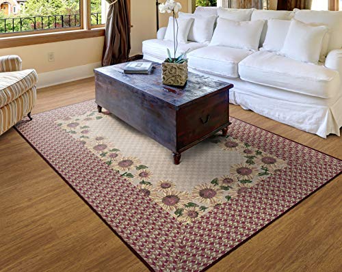 Brumlow MILLS Sunflower Braid Printed Pattern Rustic Floral Area Rug for Kitchen, Entryway, Bathroom Mat and Home Décor, 5' x 8', Sunset