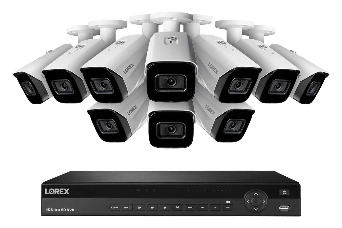 Lorex Technology Lorex 4KHDIP1610 2 4K Nocturnal IP System with 16 Channel 3TB NVR and Ten 4K Smart Detection Audio IP Security Bullet Cameras, 150ft Night Vision