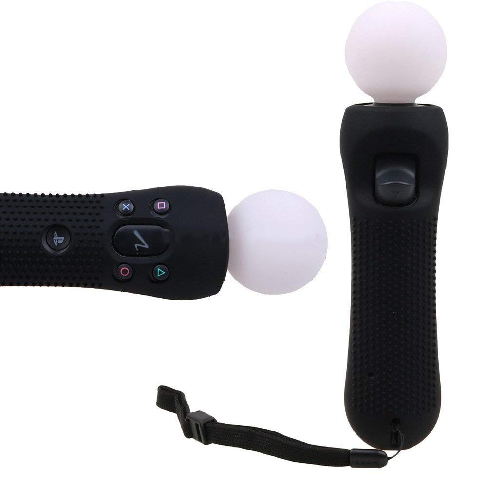 2 pcs Silicone Rubber Cover Anti-Slip Cover Protective Skin Case for Playstation PS4 VR Move PS Move Motion Controller Black