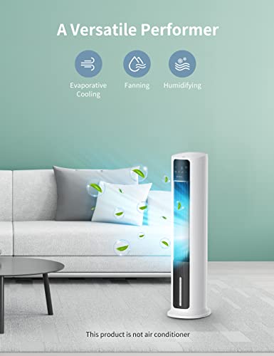 3-1 Evaporative Air Cooler, 43''Bladeless Tower Fan with Cooling & Humidifying Function, 1.8 Gal Removable Water Tank 60°Oscillating Swamp Fan 3 Speeds 10H Timer, Remote Control for Home Office