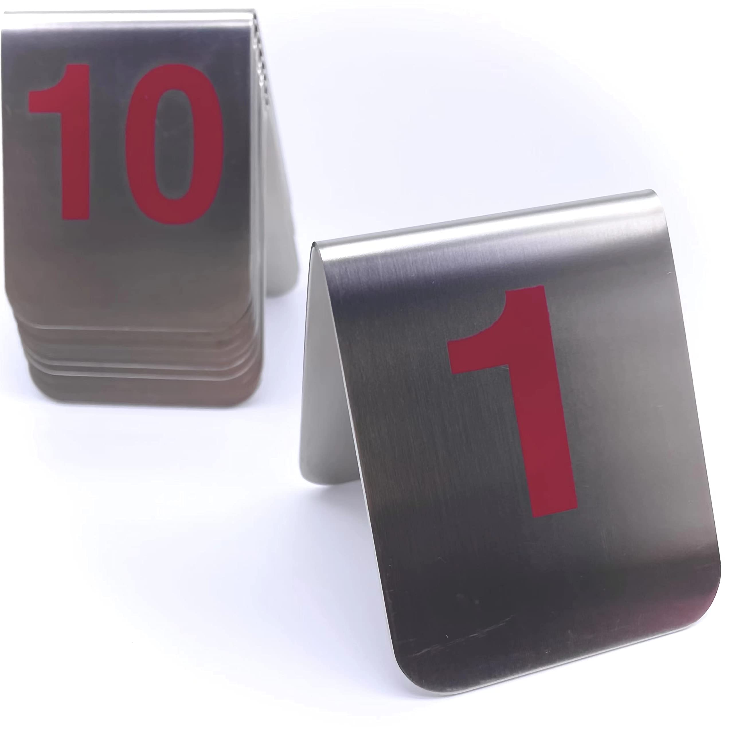 10 Pcs Metal Place Cards Stackable Tent Style Table Numbers,Place Card Holders for Celebration Wedding Party Restaurants Cafes Bars Gatherings meeting Room Board Game Serial (Medium 1-10, Black)