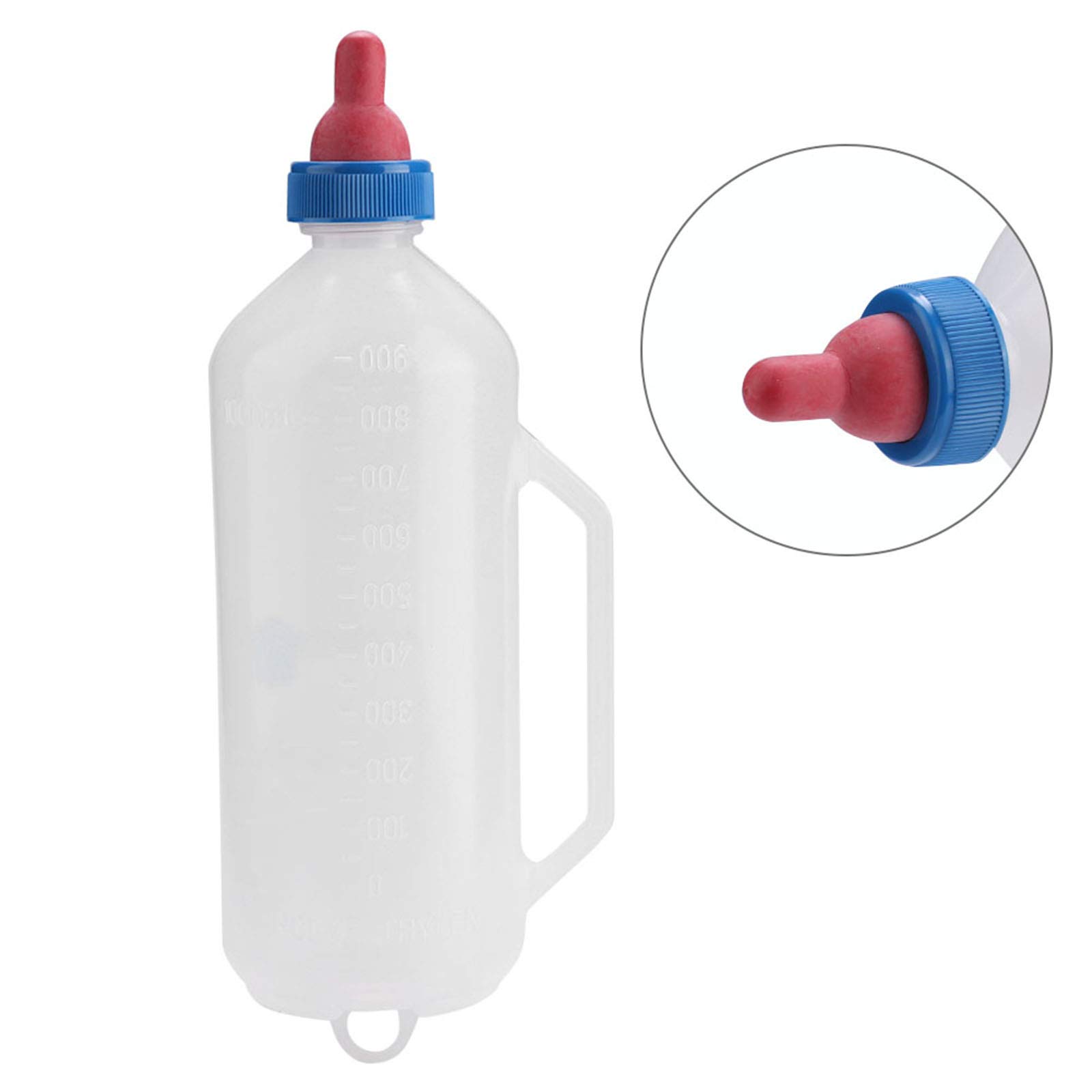Lamb Milk Bottle Calf Goat Milk Feeder Bottle Baby Milk Feeding Screw-On Teat Feeder Detachable Nipple Sheep Replacement Nursing Bottle with Hand Grip & Scale 1L