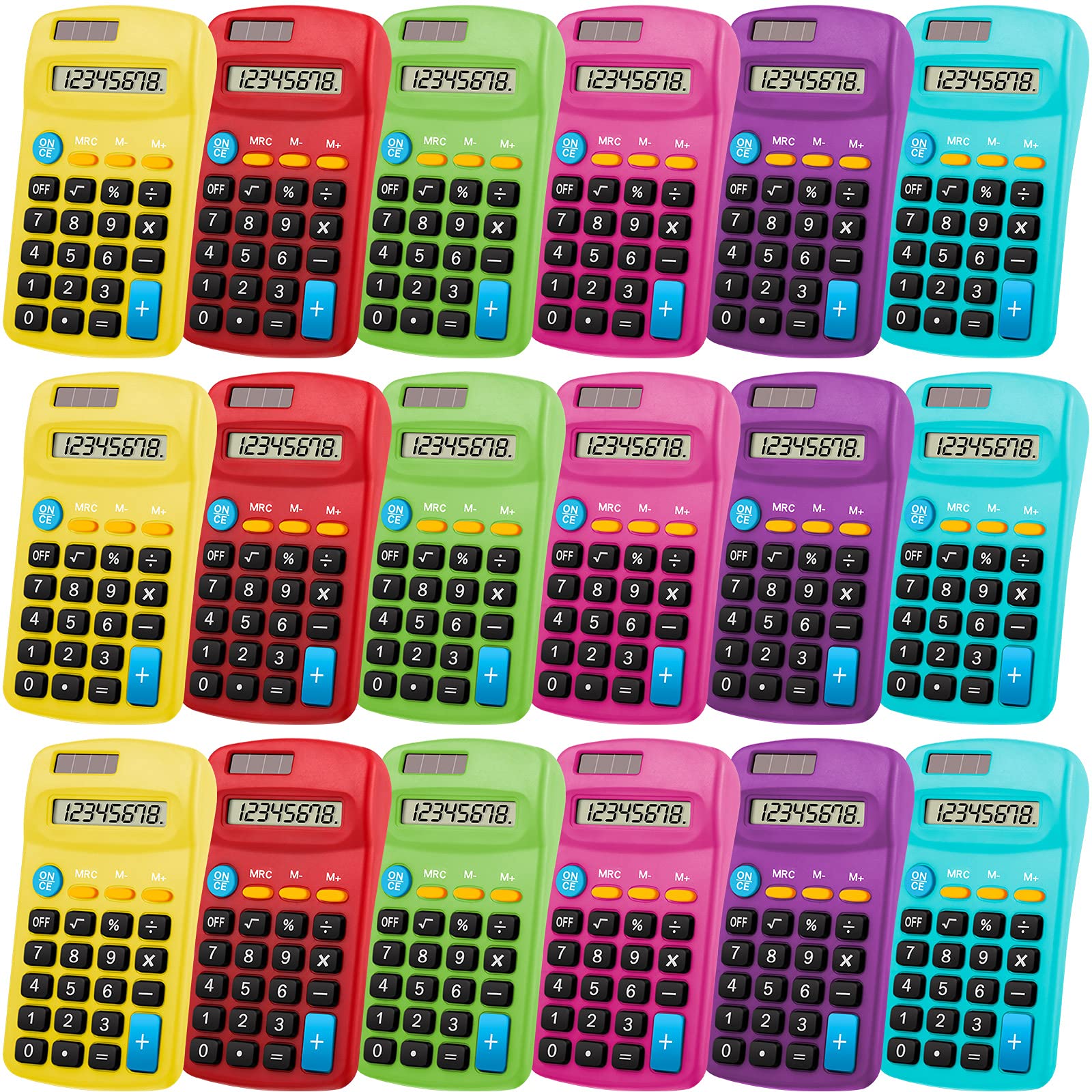 12 Pieces Pocket Size Calculator 8 Digit Display Basic Solar Battery Dual Power Mini Calculator for Desktop Home Office School Students Kids, 6 Colors