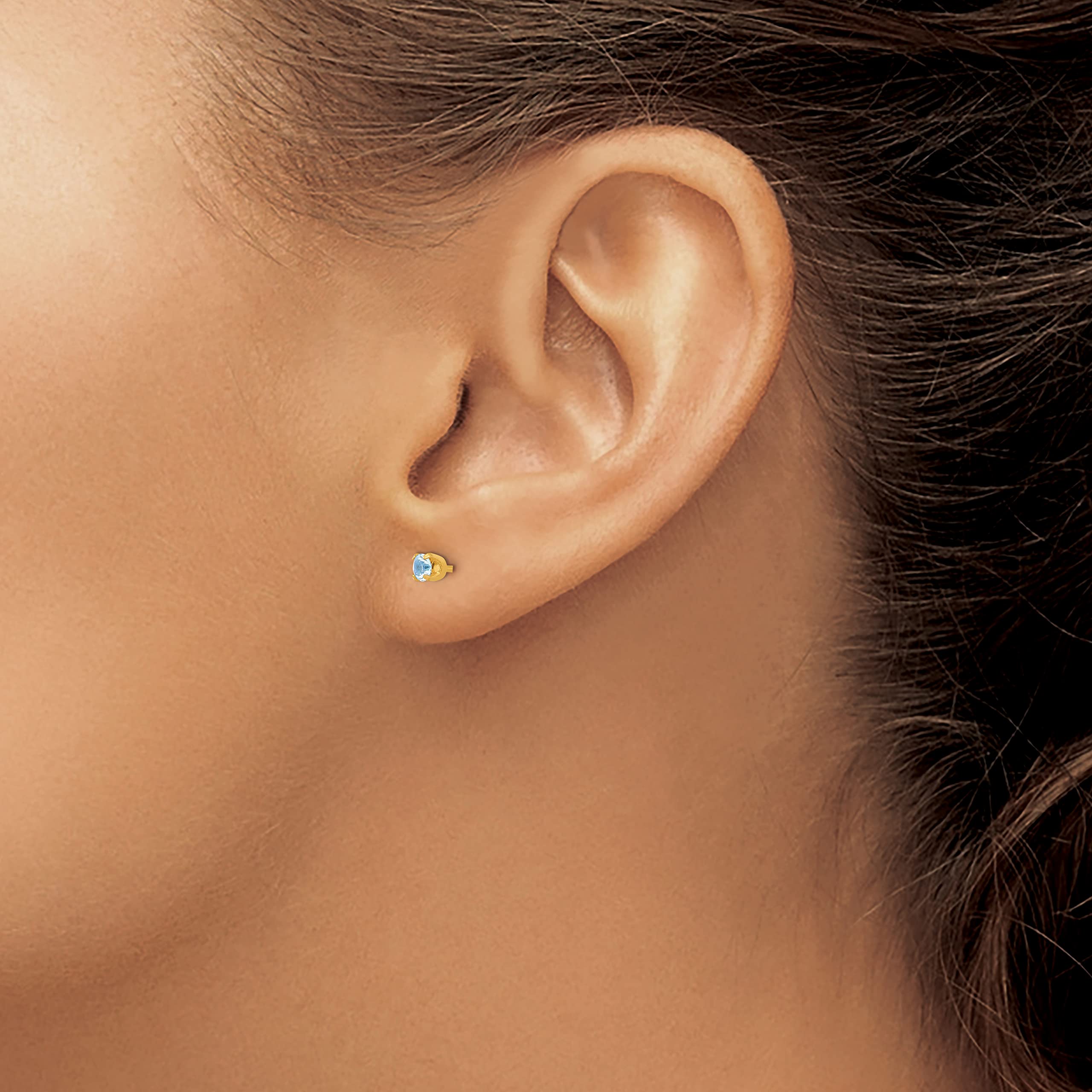 14K Solid Yellow Gold 3mm Rhinestone Crystals Stud Earrings Ear Piercing Studs March Birthstone Jewelry