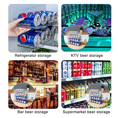 2 Tier Auto Rolling Soda Can Organizer for Refrigerator Freezer & Countertop Pantry Cabinets Beverage Dispenser Rack Clear BPA-FREE Plastic Stacking Container, Clear Transparent Plastic