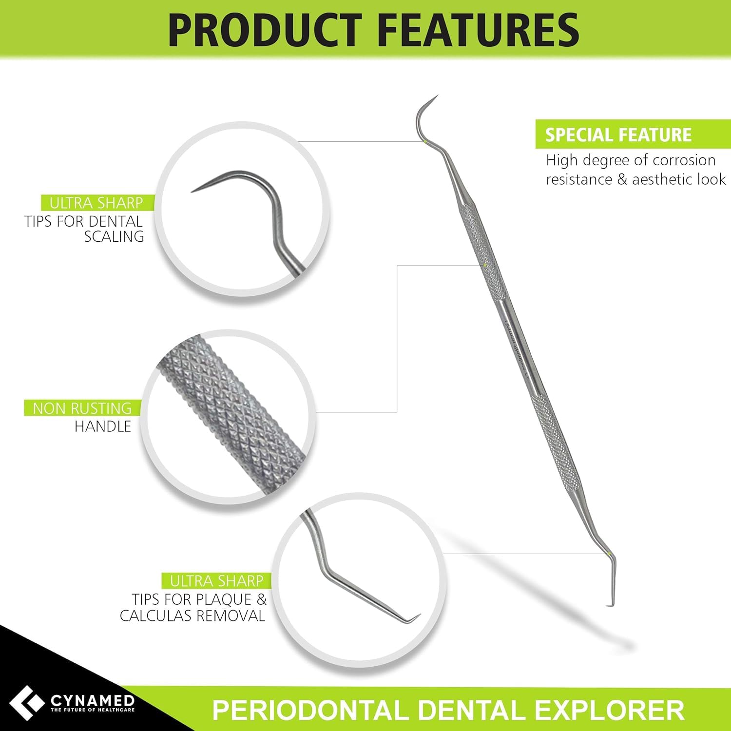 CynaMed Dental Tools Oral Care Kit (5-Pack) β Stainless Steel Dental Pick, Tartar Scraper, Scaler, Tweezers, and Mouth Mirror for Personal & Pet Use