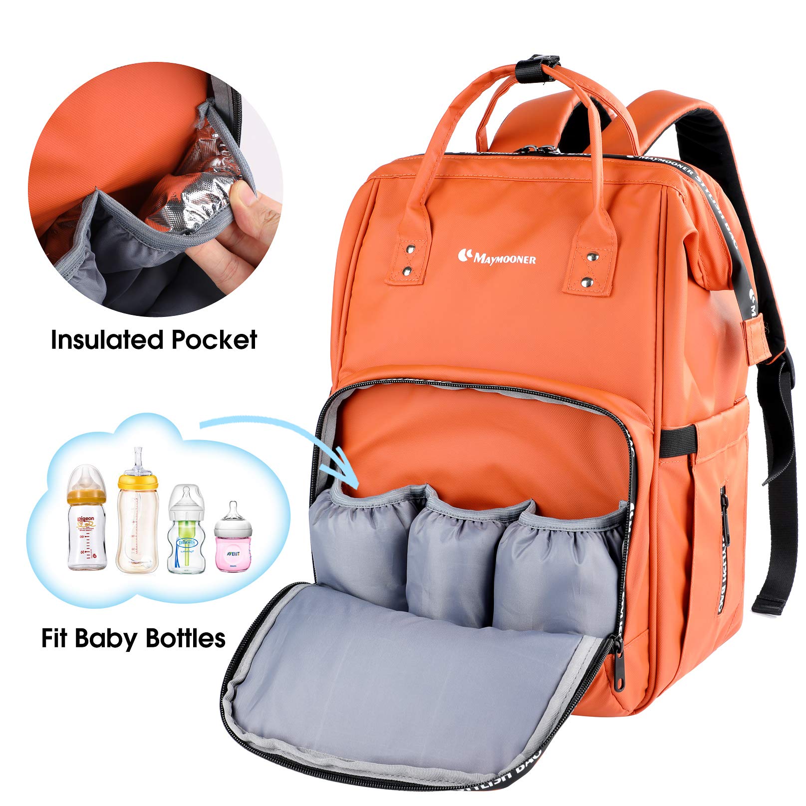 Baby Diaper Bag Backpack, Multi-Function Waterproof Travel Back pack Nappy Bags for Women Baby include Insulated Pocket, Changing Pad, Stroller Straps and Elastic Luggage Strap for Travel Orange