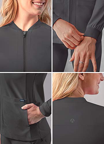 Adar Addition Scrubs for Women - Zippered Bomber Scrub Jacket - A6200 - Pewter - S