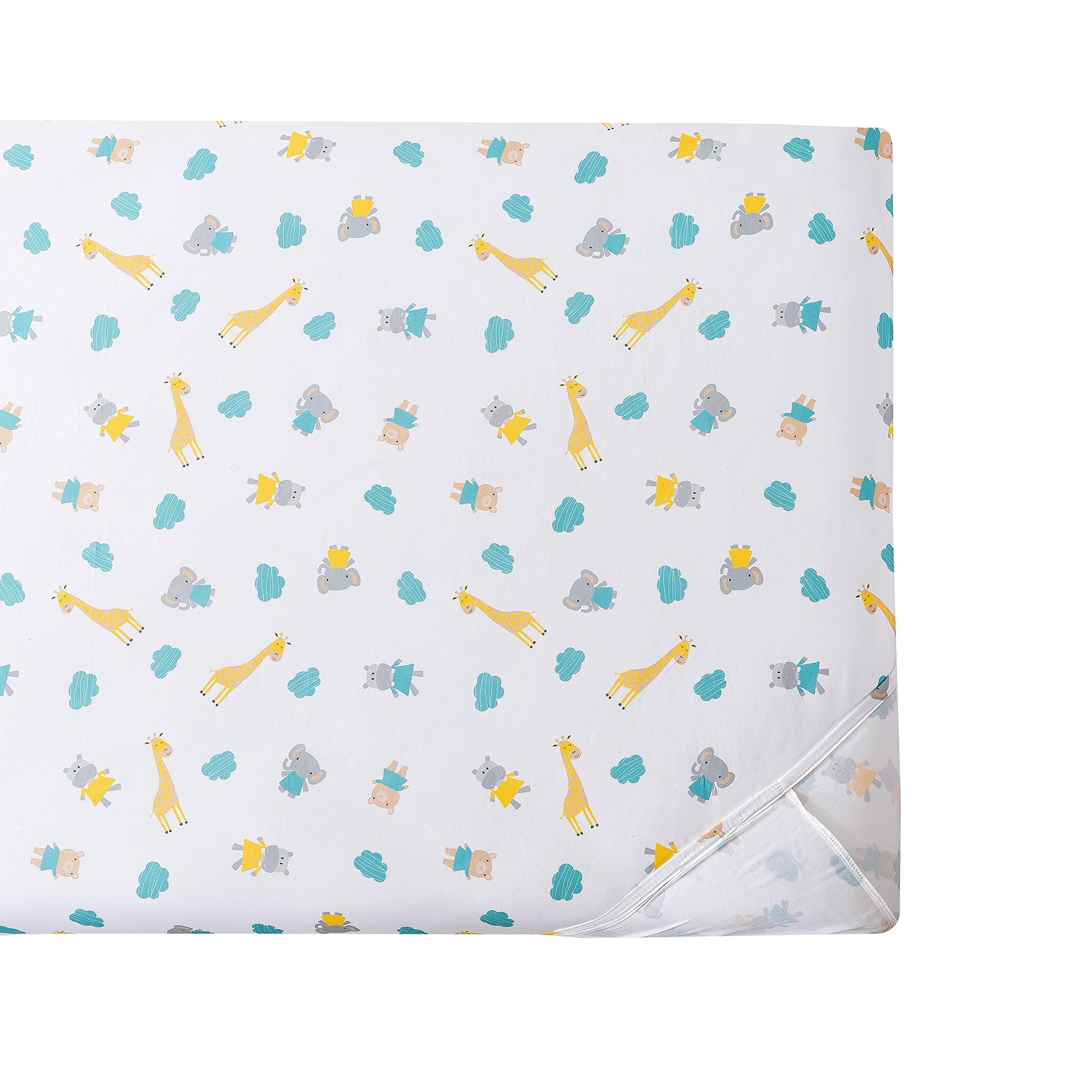 3-Piece Cotton Animals Jungle Crib Bedding Set. Standard Size Set Includes Quilt, Crib Sheet, Changing Pad Cover. Elephant Hippo Bear Giraffe Set, Safari Comforter Set for Boys and Girls