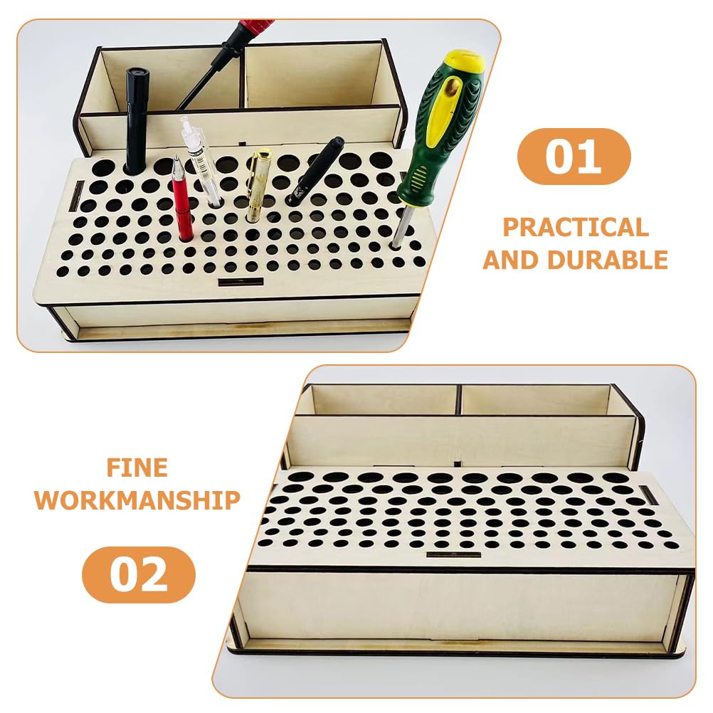 103 DIY Tool Holder Wooden Storage Shelf Leather Tools Organizer Wooden Leather Craft Tools Rack Leather Tool Organizer Wooden Stand Multi-Hole Tool Table Manual Model Work