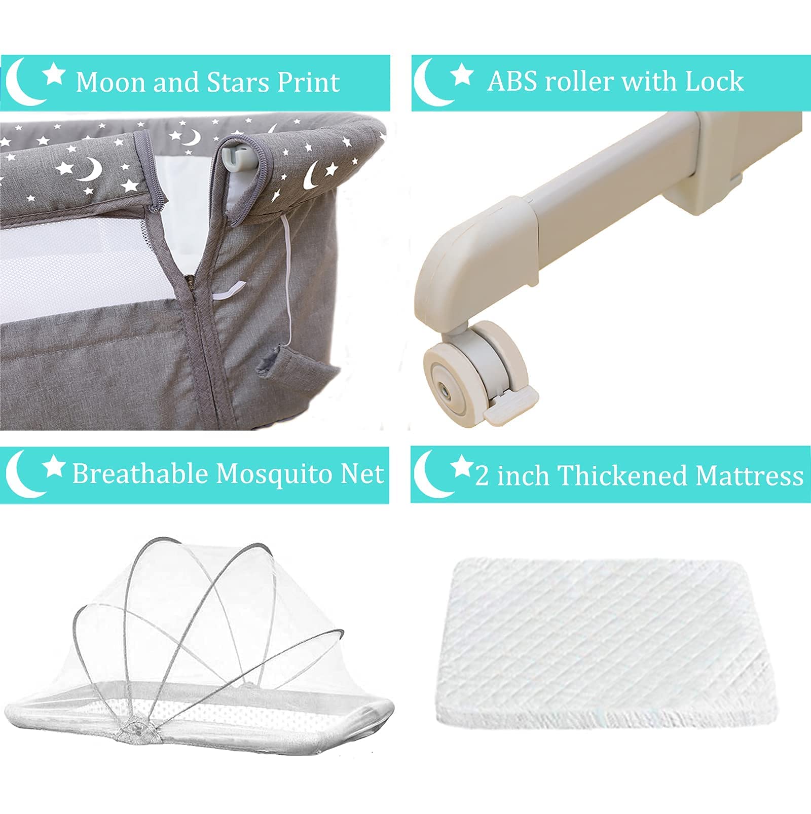 RDHOME Baby Bassinet & Baby Bedside Sleeper, Height Adjustable Portable Infant Cribs for Newborn with Breathable Net Cover, Comfy Mattress,Storage Bag