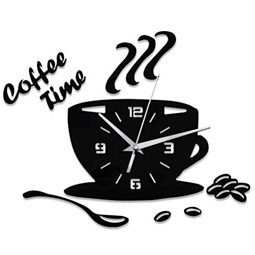 Enfudid Acrylic Wall Clocks Coffee Time Cup Clock Battery Operated Large Clock for Office