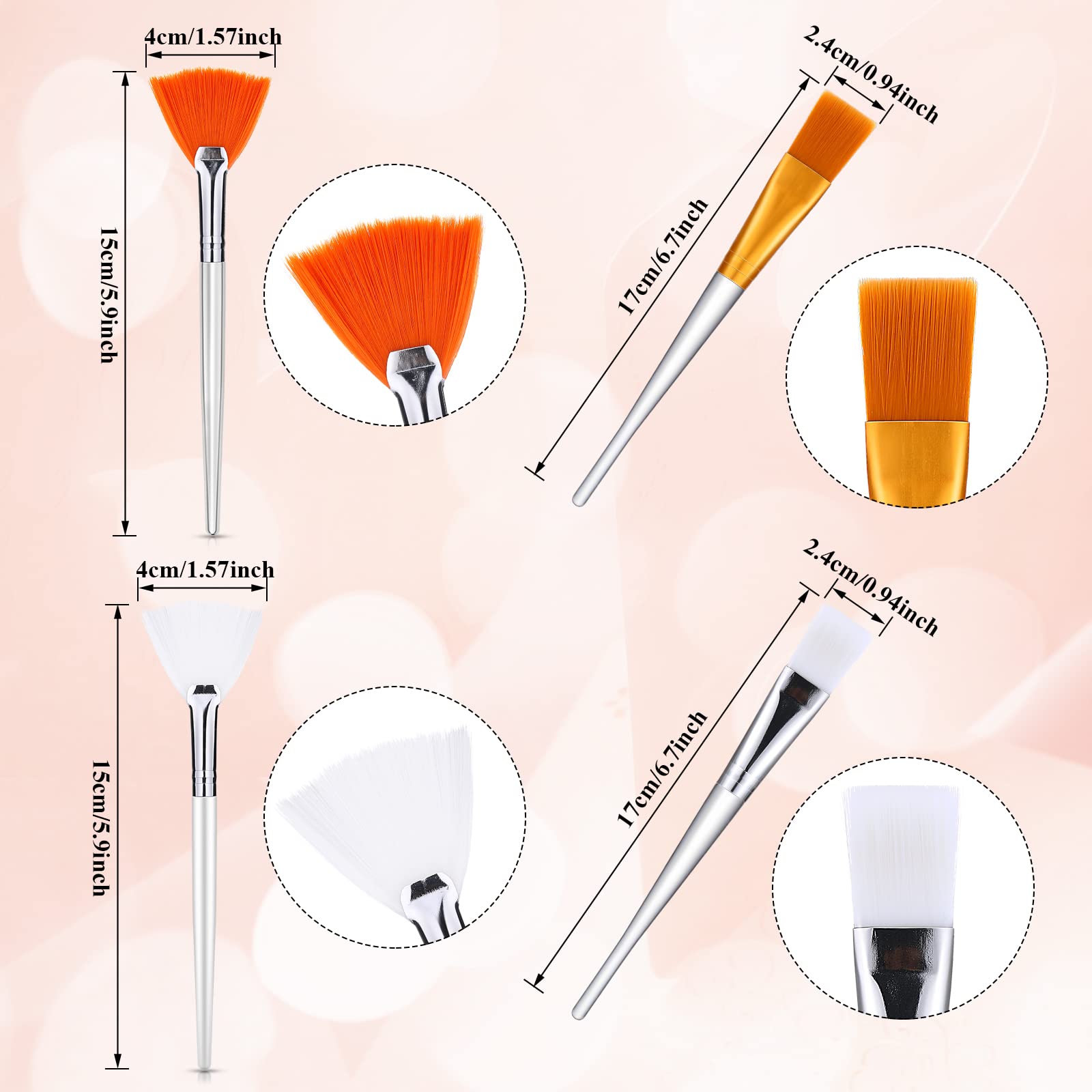 16 Pieces Face Mask Fan Brush Applicator Set Includes Soft Facial Fan Brush Esthetician Face Mask Brush Cosmetic Makeup Tools for Eyelash Extension(6 Inches long,Simple)