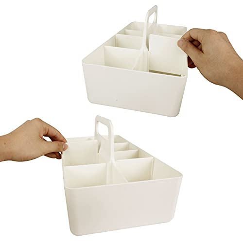 Baby Shower Caddy Plastic Nursery Portable Storage Organizer Caddy Tote for Child/Kids, Divided Basket Bin with Plastic Handle for Bathroom, Dorm Room, Holds Hand Soap, Bottles, Spoons (Beige)