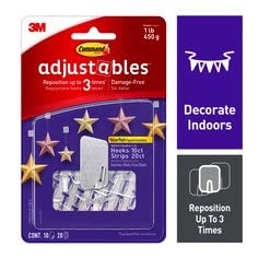 3M Scotch CMD-ADJ Command Adjustables Hooks & Clips: Adjustable Hooks / 10-Pack (Clear) / 10-Pack