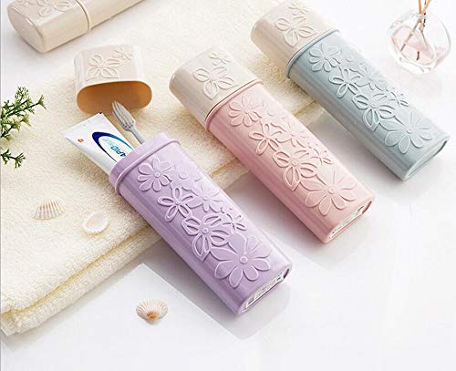 1PC Plastic Portable Toothbrush Toothpaste Storage Box Multifunction Waterproof Wash Gargle Cup Case Holder Container for Travel Outdoors Business Trips Home School (Purple)