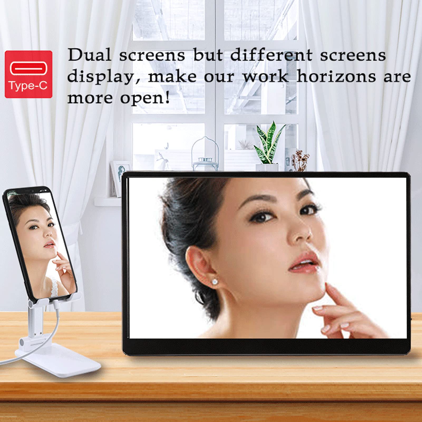 15.6 Inch Portable Monitor FHD 1080P IPS 6800K Blue Light Filter Laptop Screen Extender (US Plug)