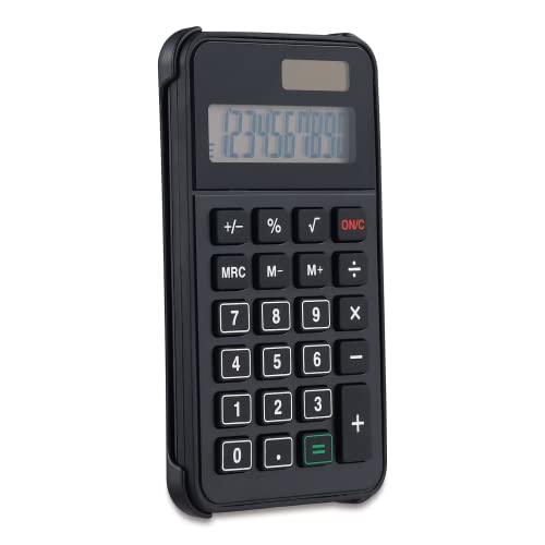 1InTheOffice 10 Digit Pocket Calculator, Office Calculator, Dual Powered Handheld Calculator, Solar and Battery, Black, 1 Pack