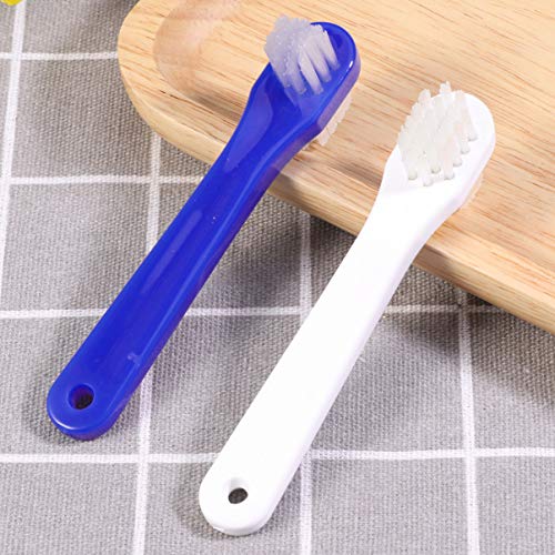 Artibetter 2Pcs Denture Brushes Double-sided False Teeth Toothbrush Denture Cleaning Tool (White + Blue)
