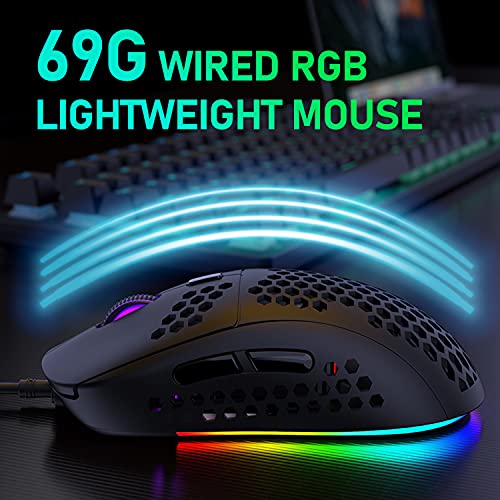 60% Mechanical Gaming Keyboard, Blue Switches, Rainbow LED Backlight Compact Wired Keyboard, TKL Wired Keyboard, Programmable Macro, RGB Mouse 6400 DPI , for PC Gamers and Office Typists (Black)