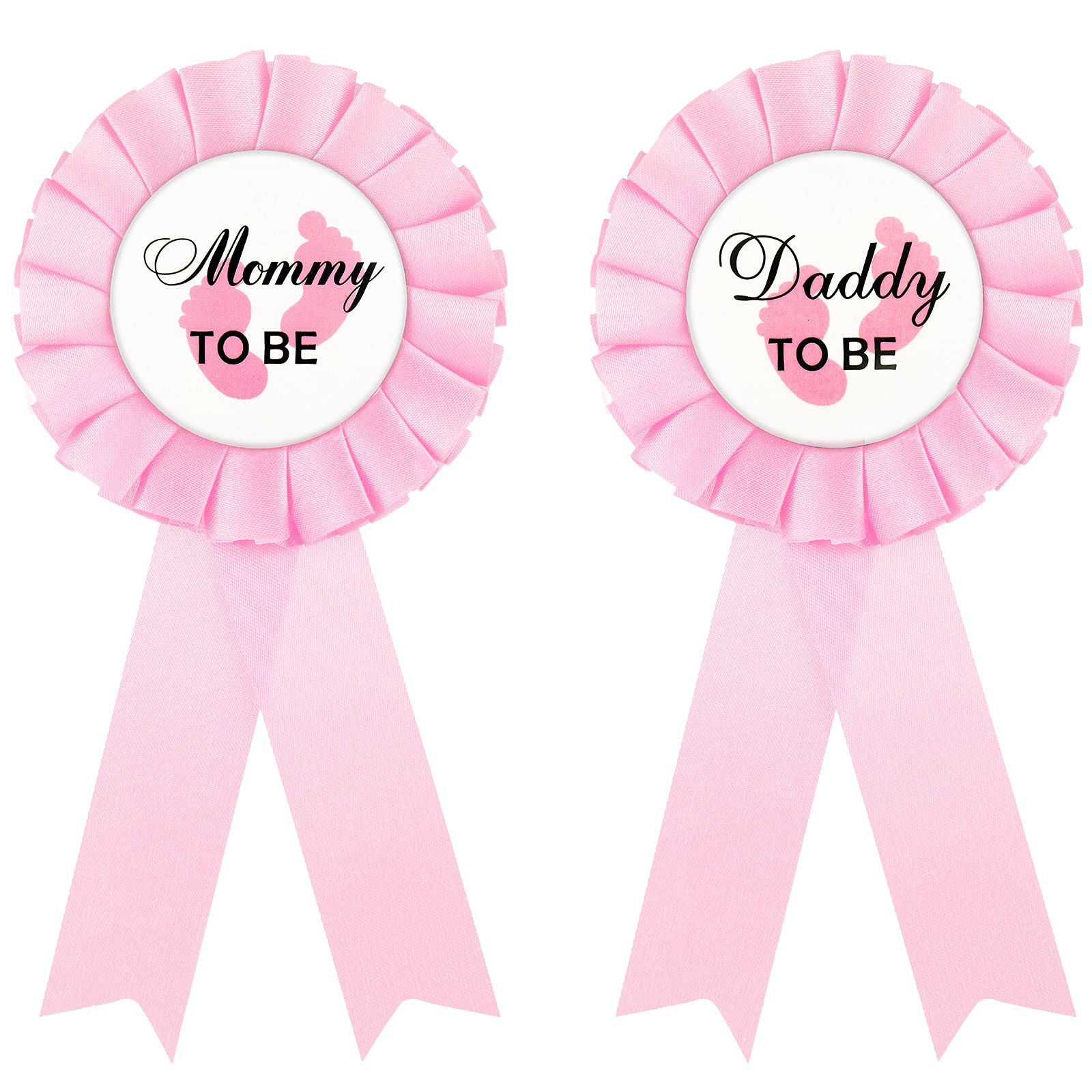 2 Pieces Daddy and Mom Be Tinplate Badge Pin Gender Reveal Button Pins New Daddy Mom Gifts for Baby Shower Party Celebration (Pink)