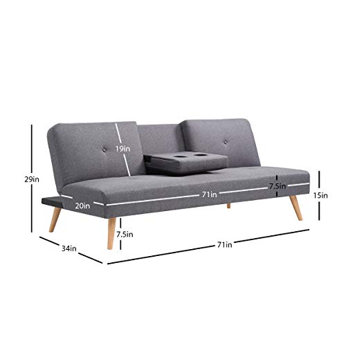 AC Pacific Hobbs Modern Contemporary Button Tufted Living Room Sofa Bed, Grey