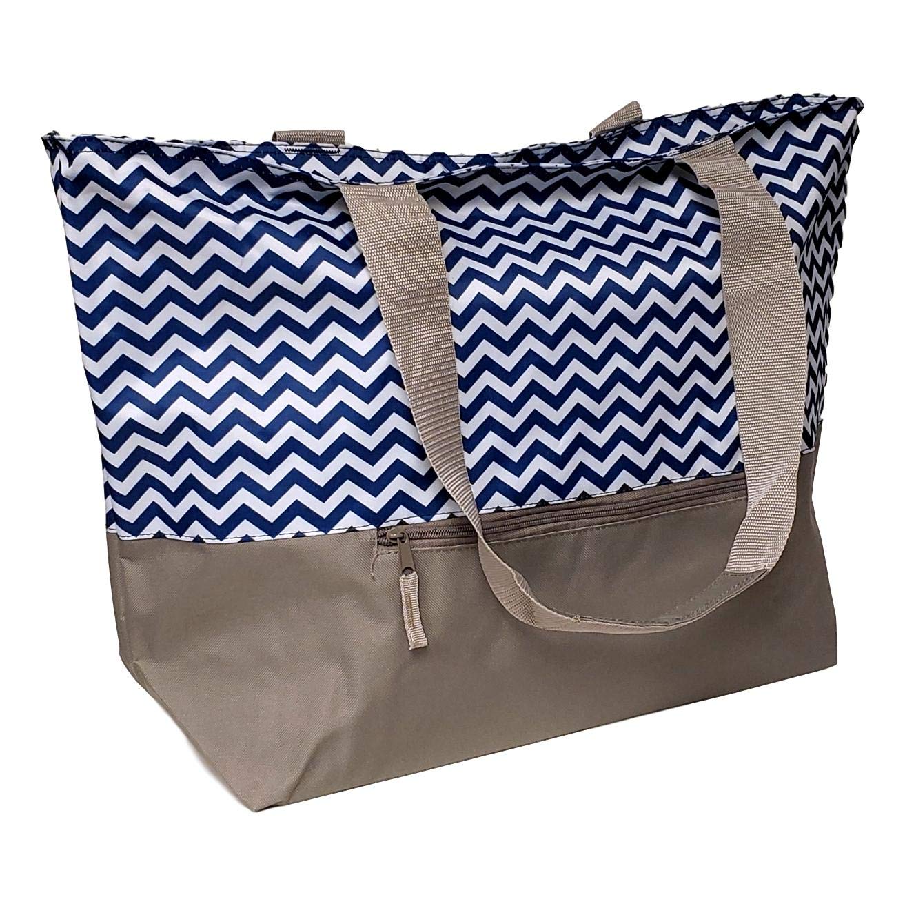 101SNORKEL XL Beach Tote Chevron Print Weekender Bag with Mesh Webbed Handles and Outer Zippered PocketCan Be Personalized (Personalized, Navy Blue)