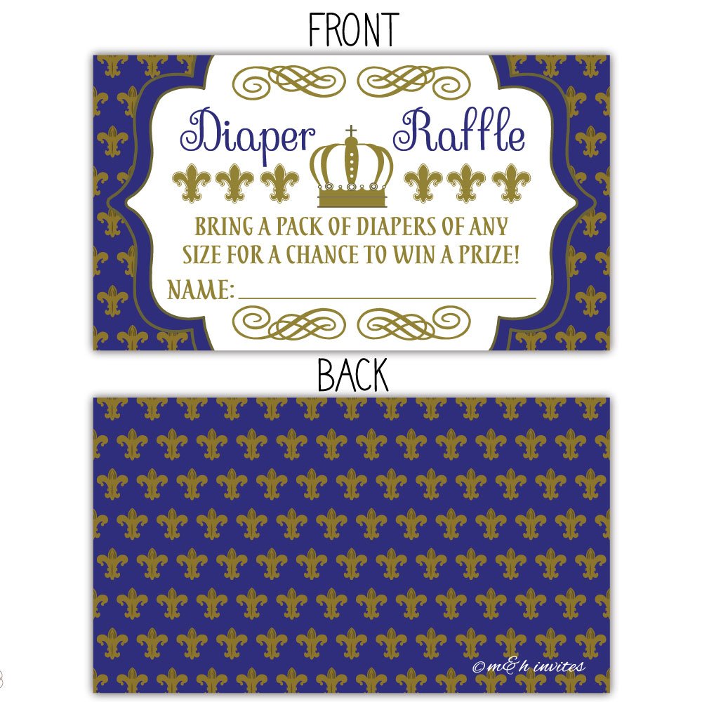 50 Royal Prince Diaper Raffle Tickets | Boy Baby Shower Game