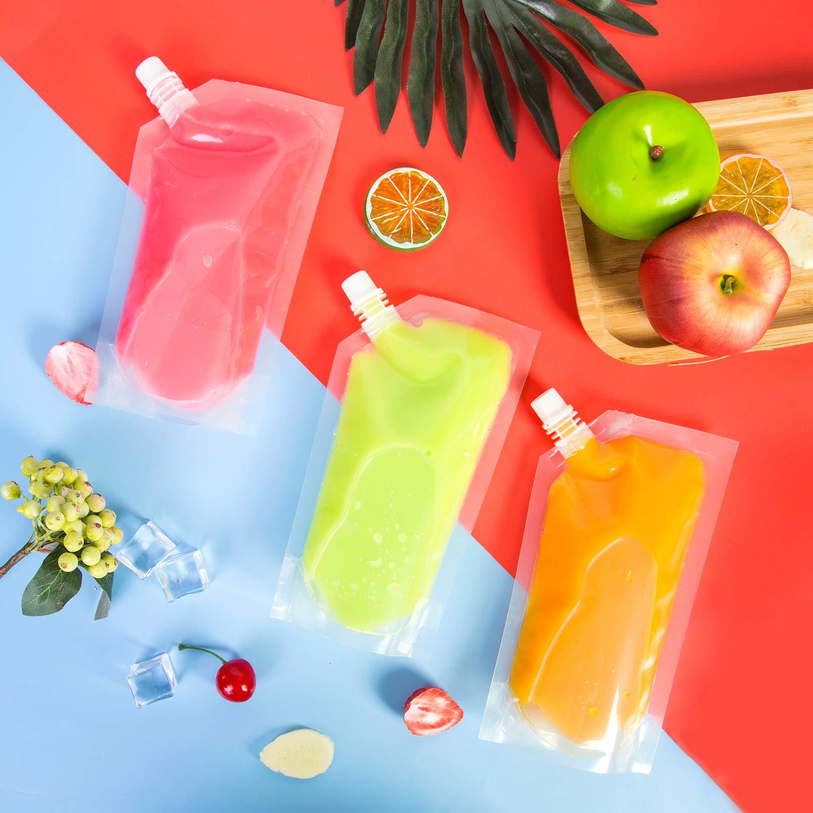 10 Pcs Plastic Flask, Reusable Juice Pouches for Adults, Plastic Flasks Bags with Funnel for Travel, Party (10x16oz)