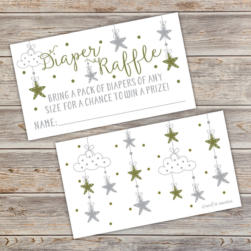 50 Twinkle Twinkle Little Star Diaper Raffle Tickets | Gender Neutral Baby Shower Game