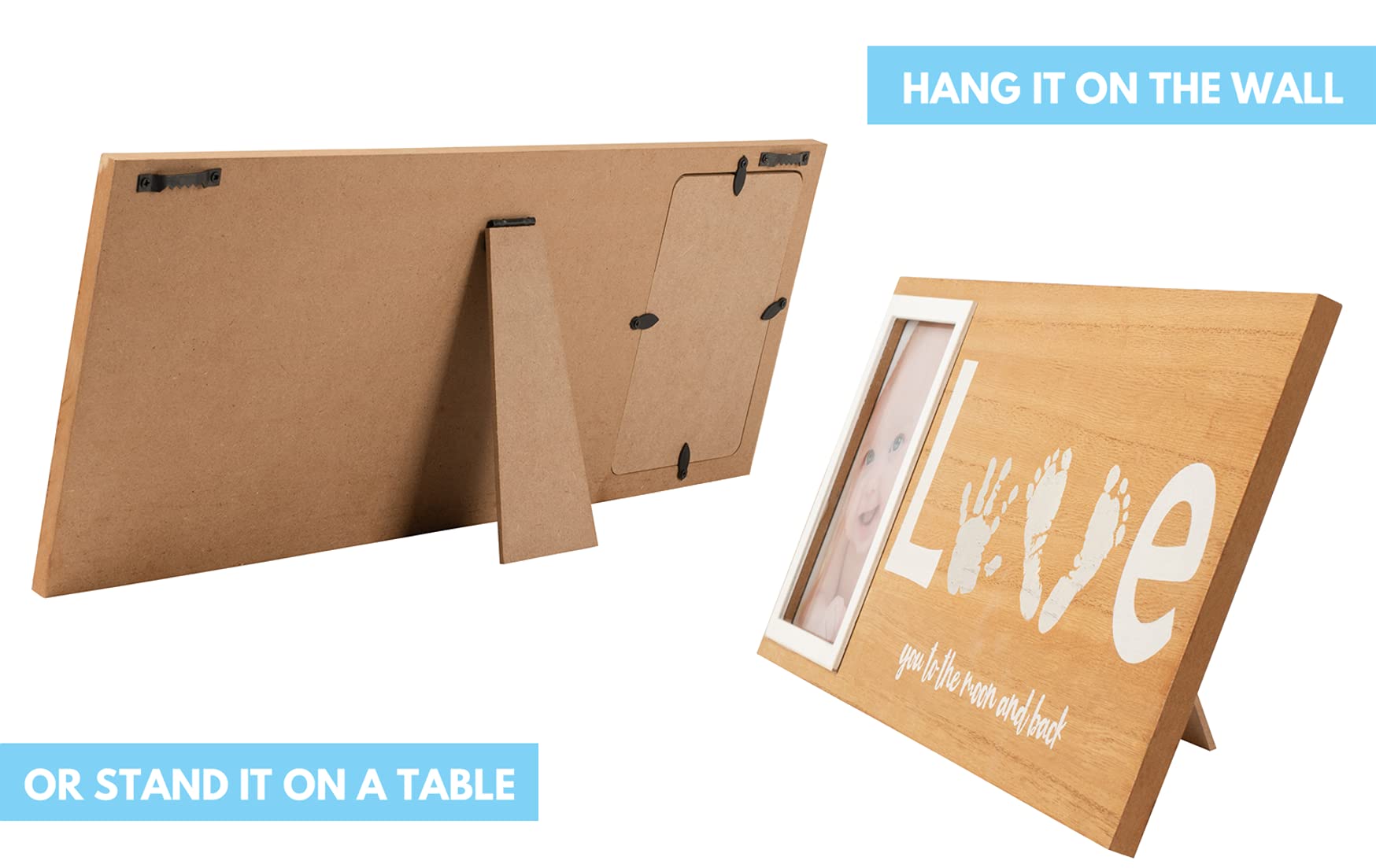 Baby Footprint & Handprint Photo Frame Kit | Capture Unforgettable Moments! Includes White Paint and Paint Tray | Newborn Keepsake Frame | Hand & Foot Impression (17 x 7 Inches