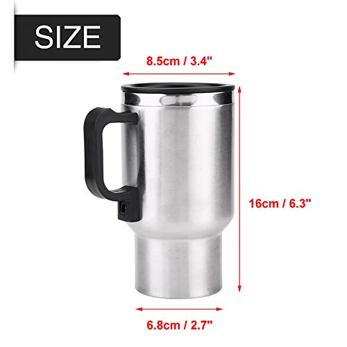 12V Car Heating Cup Car Heated Mug, 450ml Electric Mug Stainless Steel Travel Coffee Cup