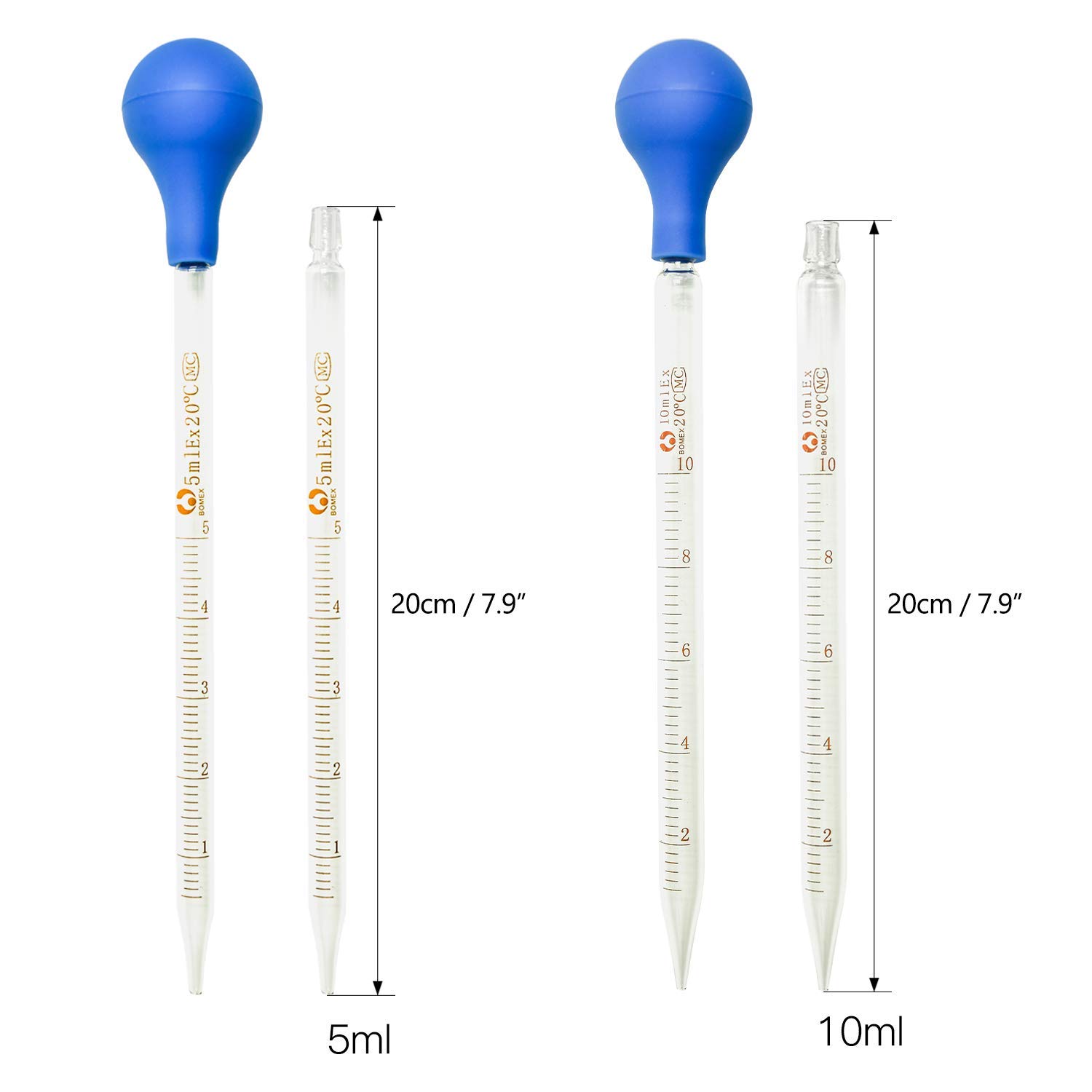 6 Pieces Glass Pipette 3 x 5ml + 3 x 10ml Glass Graduated Pipette Droppers Lab Pipette Transfer for Liquid Essential Oil with 6 Rubber Caps